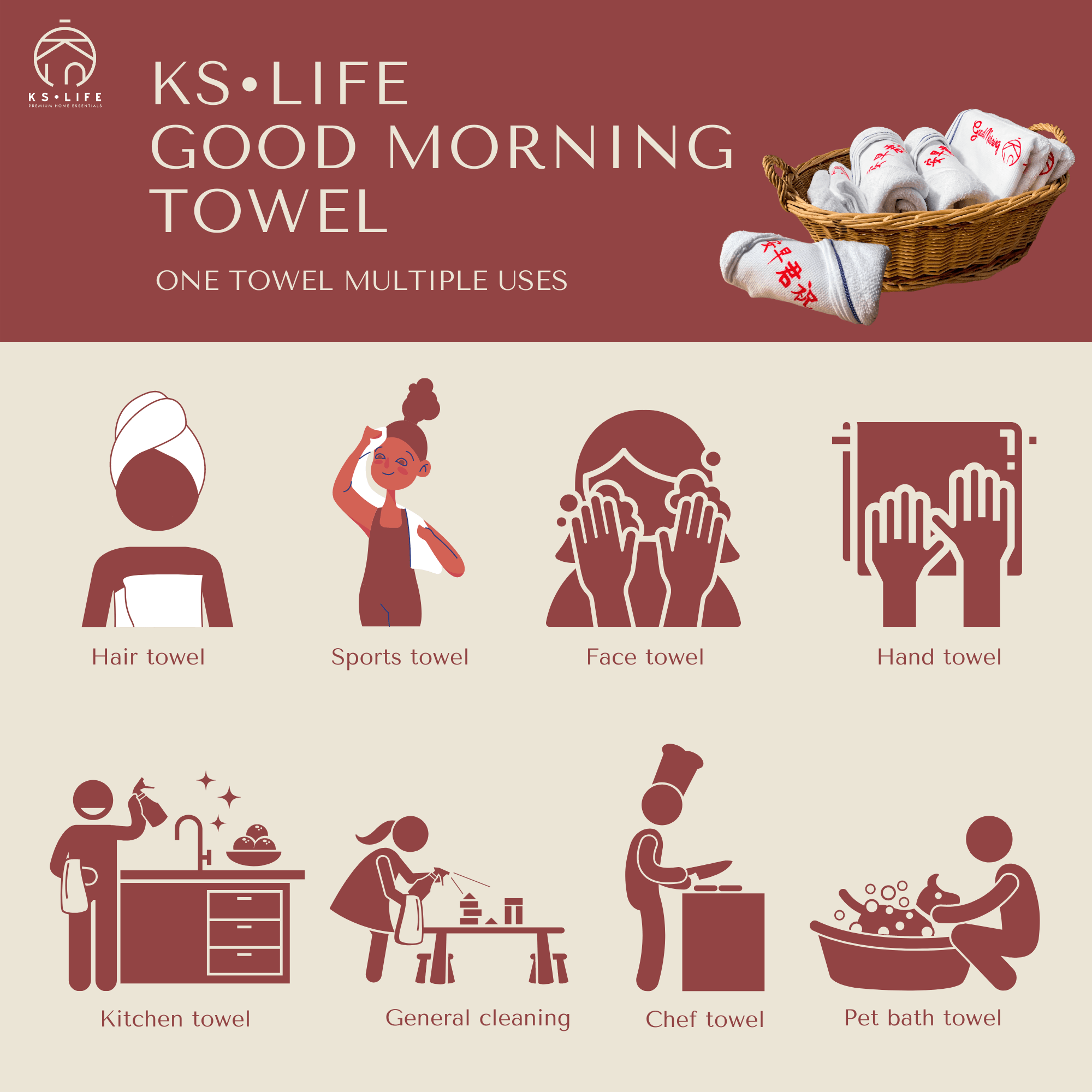 KS.LIFE | 100% Cotton Towel | Good Morning Towel – KS∙LIFE